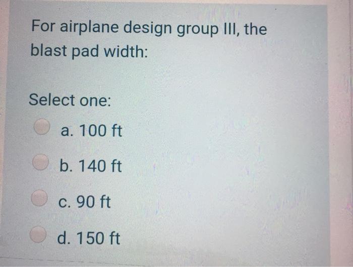 Solved For airplane design group III, the blast pad width: | Chegg.com