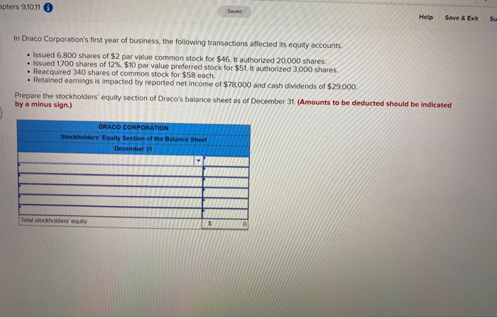 Solved apters 9,10,11 Saved Help Save & Exit Su In Draco | Chegg.com