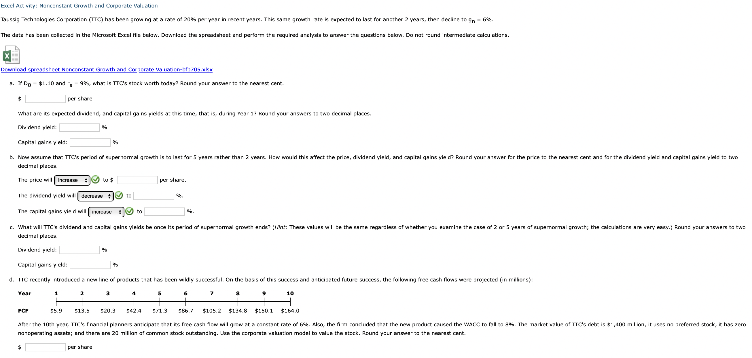 Solved Excel Activity: Nonconstant Growth and Corporate | Chegg.com