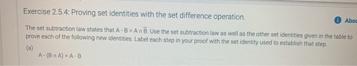 Solved Exercise 2.5.4: Proving set identities with the set | Chegg.com