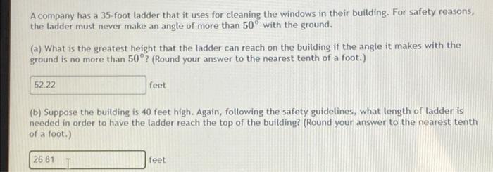 Solved A company has a 35-foot ladder that it uses for | Chegg.com