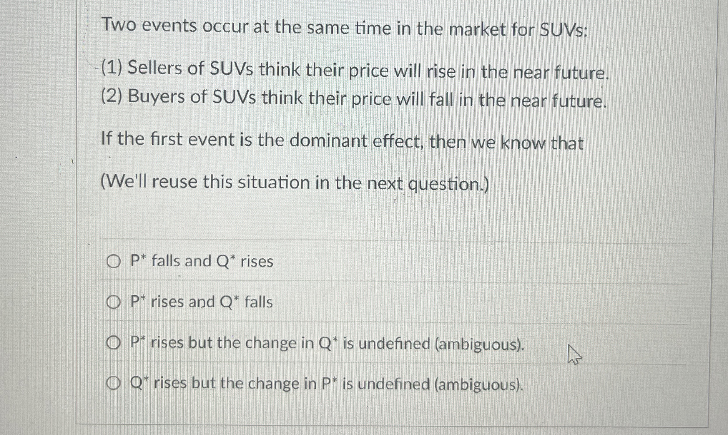 Solved Two events occur at the same time in the market for | Chegg.com