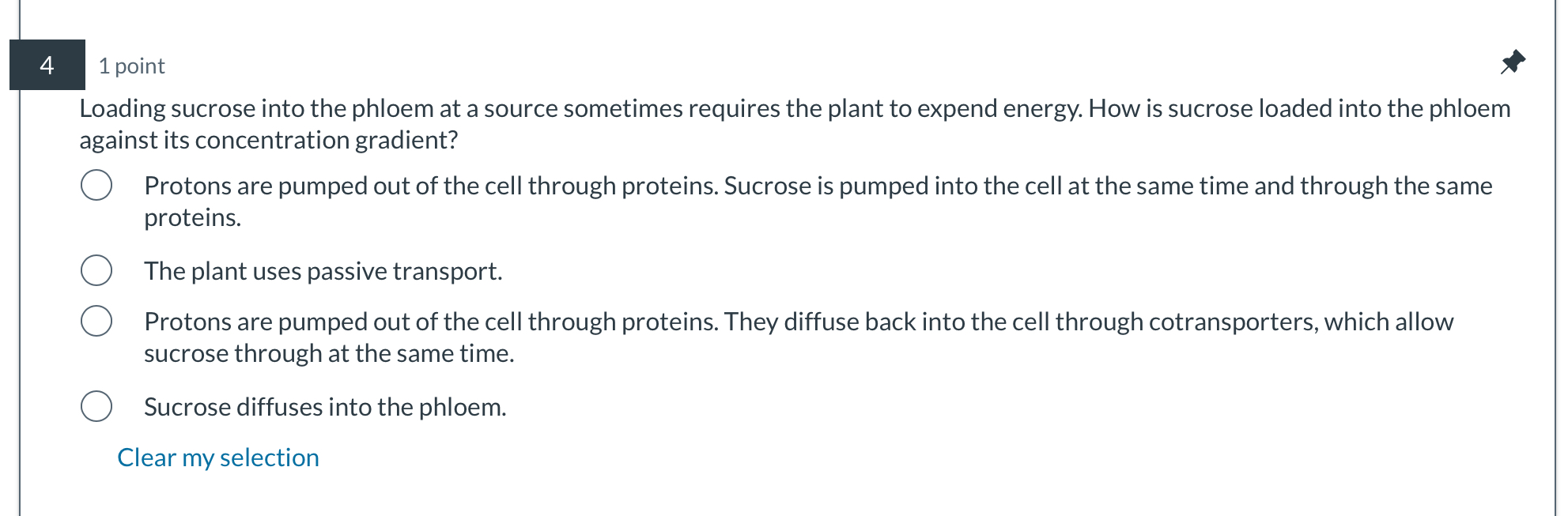Solved 41 ﻿pointLoading sucrose into the phloem at a source | Chegg.com