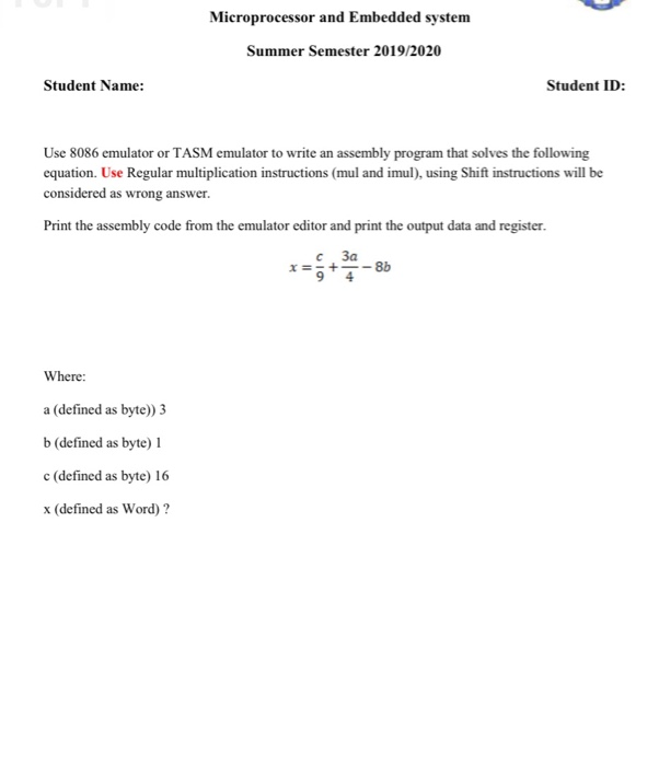 Microprocessor And Embedded System Summer Semester