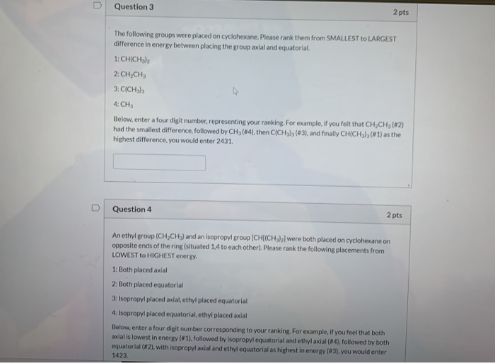 Solved Question 3 2 pts The following groups were placed on | Chegg.com