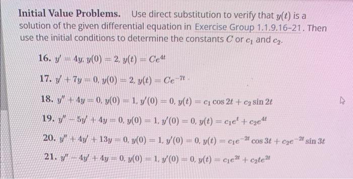 Solved Initial Value Problems. Use direct substitution to | Chegg.com