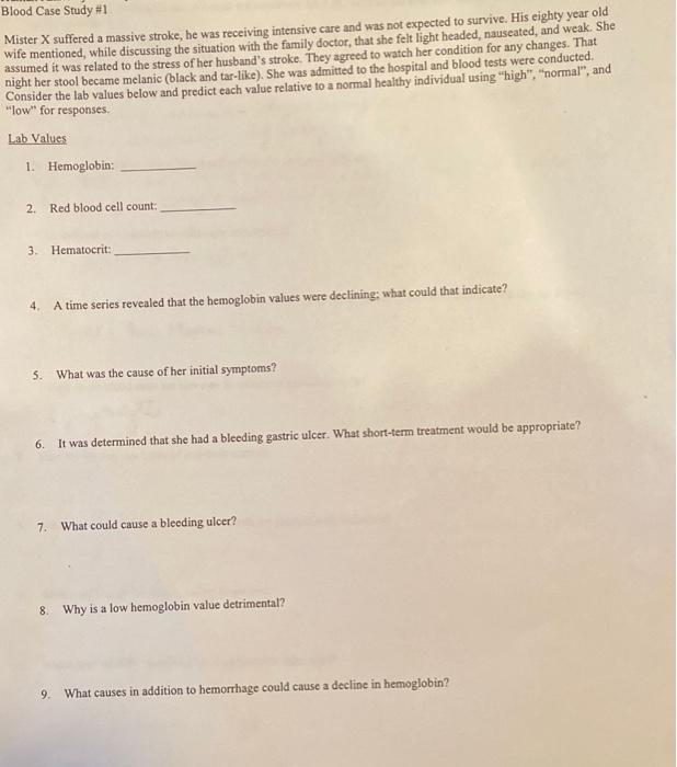 Solved Blood Case Study #1 Mister X suffered a massive | Chegg.com