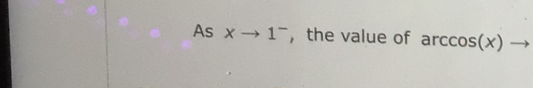 Solved As x→1-, ﻿the value of arccos(x)→ | Chegg.com