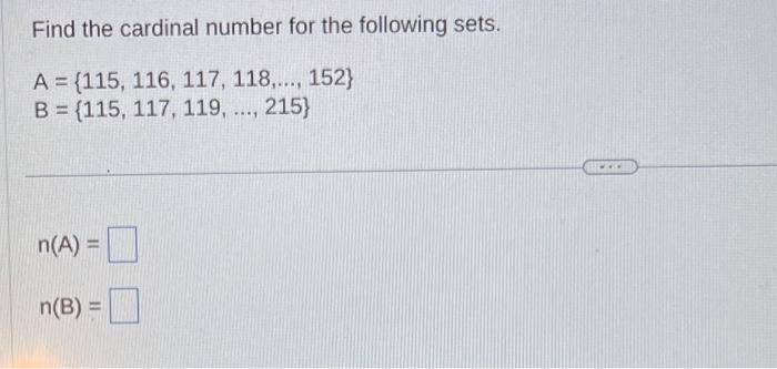 Solved Find the cardinal number for the following sets. | Chegg.com