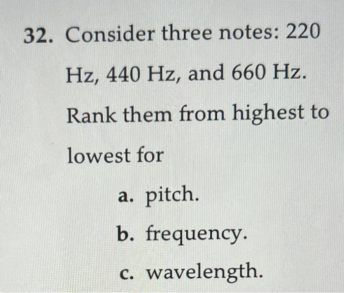 Solved 32. Consider three notes: 220 Hz, 440 Hz, and 660 Hz. | Chegg.com