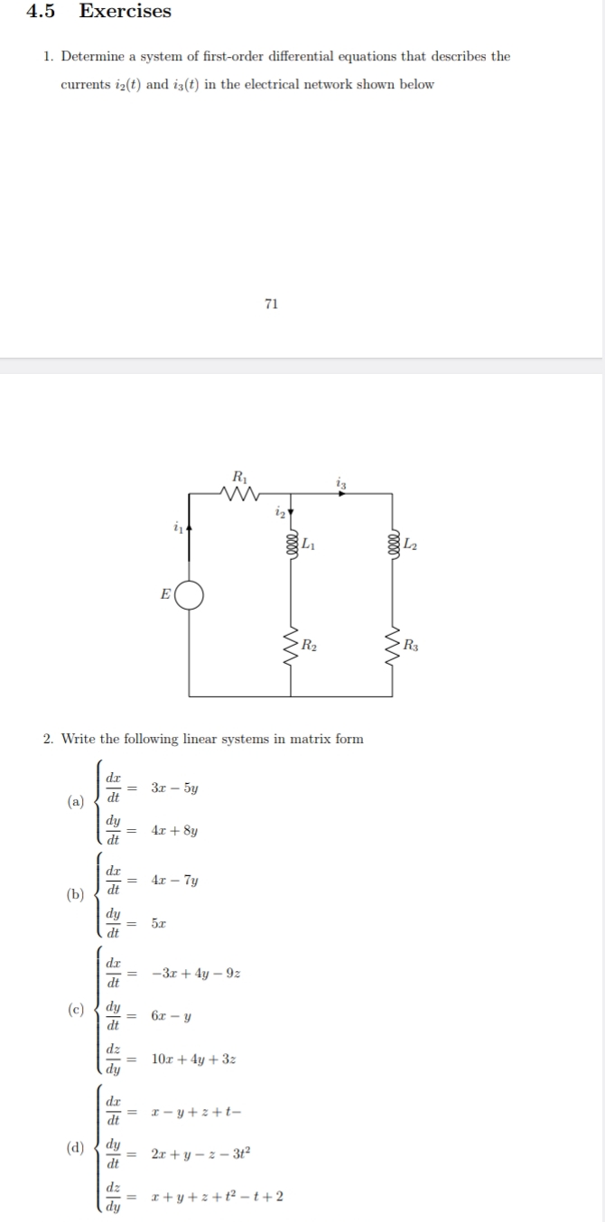 Solved 4.5 ﻿ExercisesDetermine a system of first-order | Chegg.com