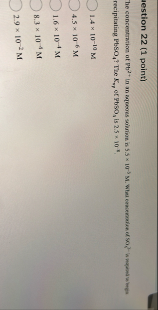 Solved lestion 22 (1 ﻿point)he concentration of Pb2 ﻿in an | Chegg.com