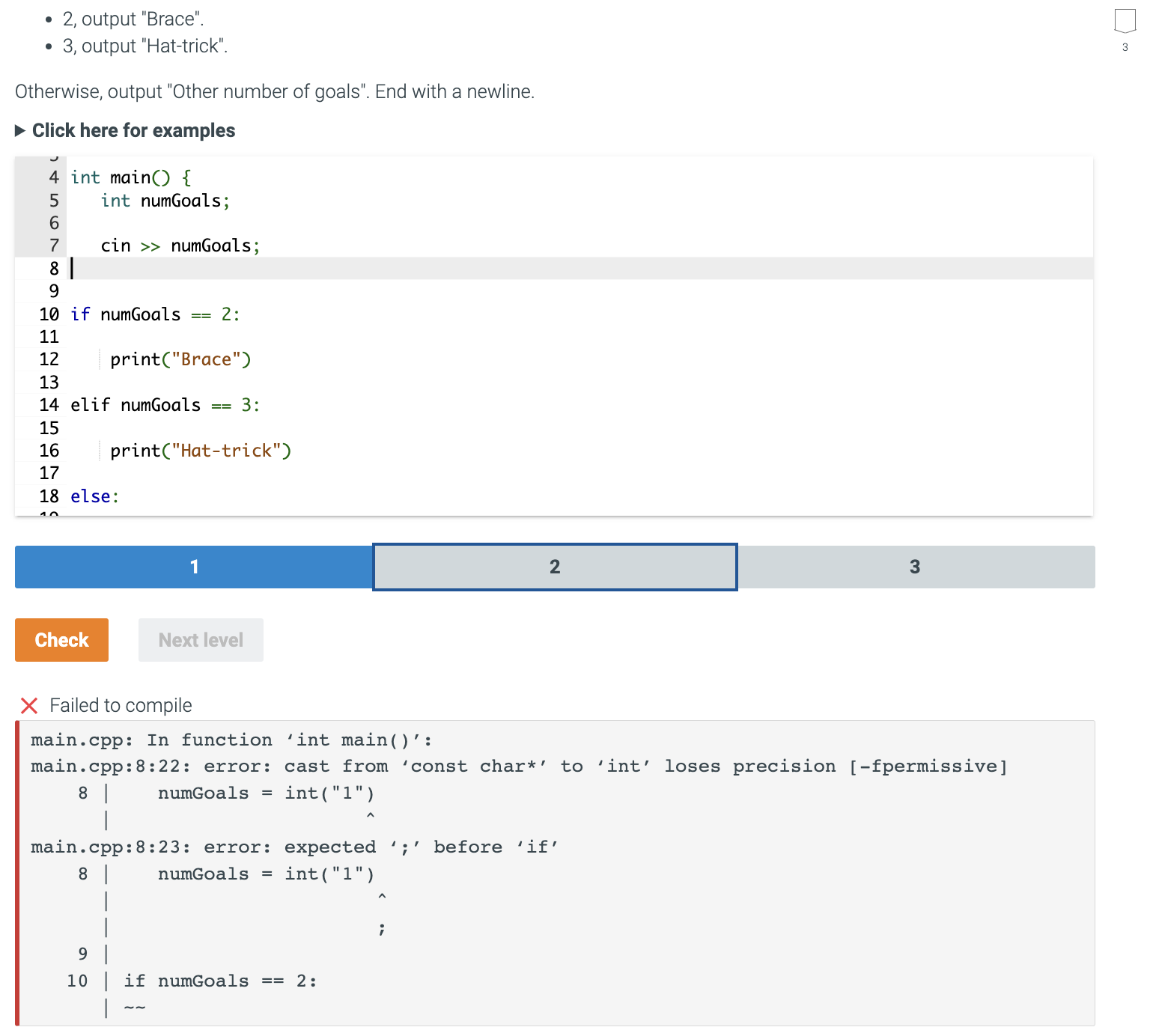 Solved Jump to level 1If integer numGoals is:2, ﻿output | Chegg.com