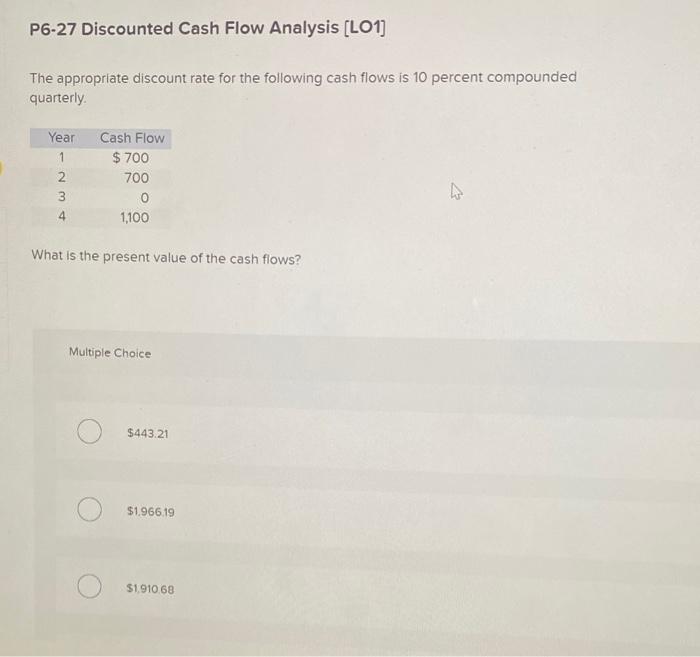 Solved The appropriate discount rate for the following cash | Chegg.com