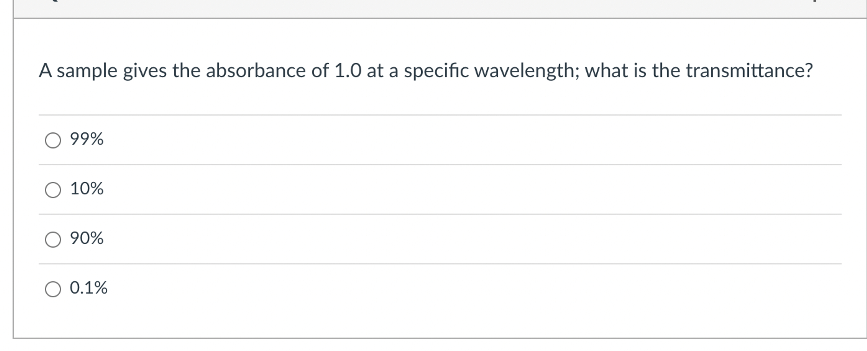 Solved A sample gives the absorbance of 1.0 ﻿at a specific | Chegg.com