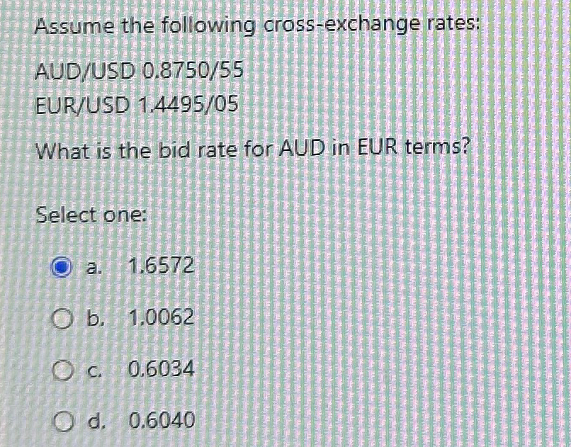 Solved Assume the following cross-exchange rates:AUD/USD | Chegg.com