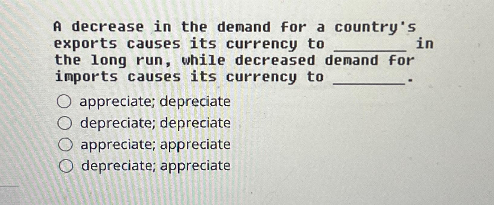 A decrease in the demand for a country's exports | Chegg.com