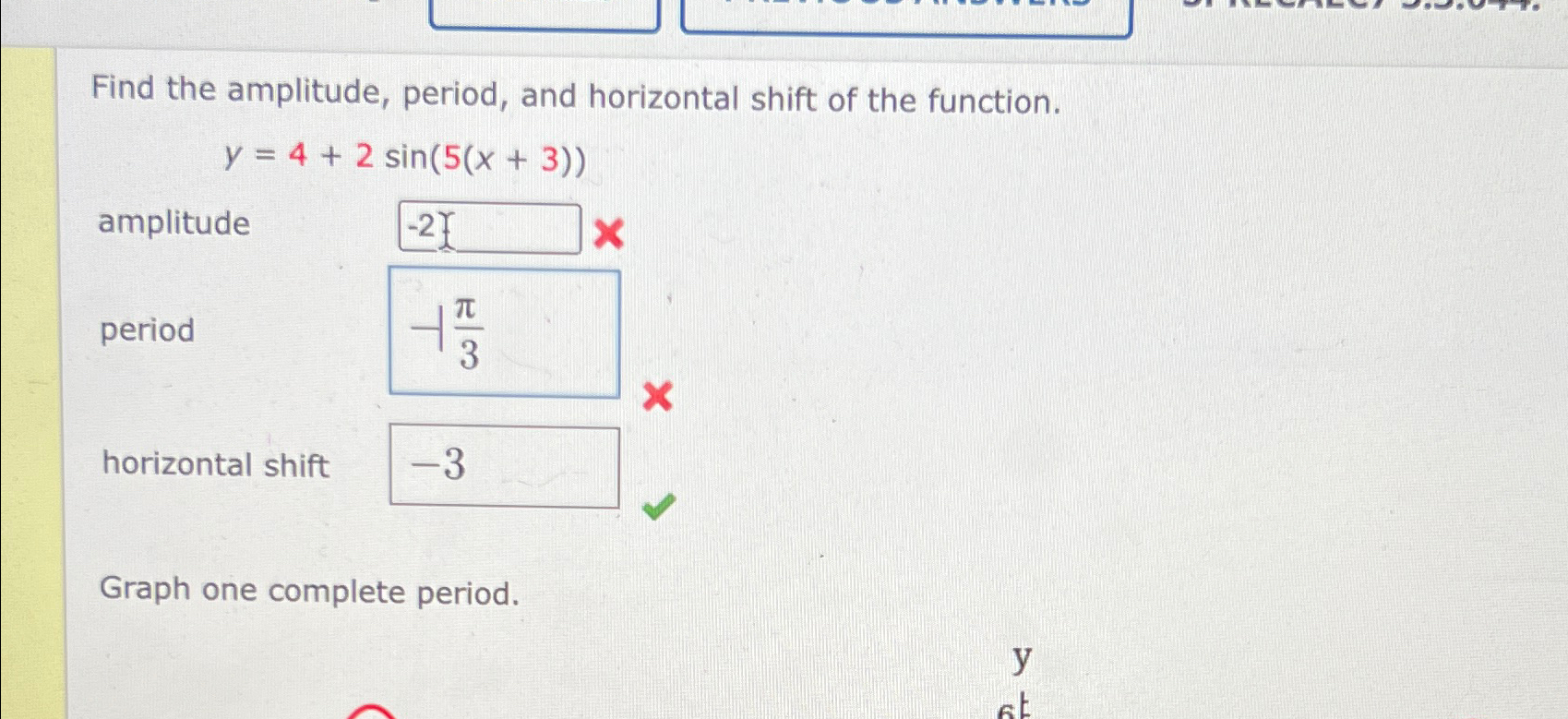 Solved Find the amplitude, period, and horizontal shift of | Chegg.com