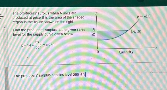 Solved The producers' surplus when A units are produced at | Chegg.com