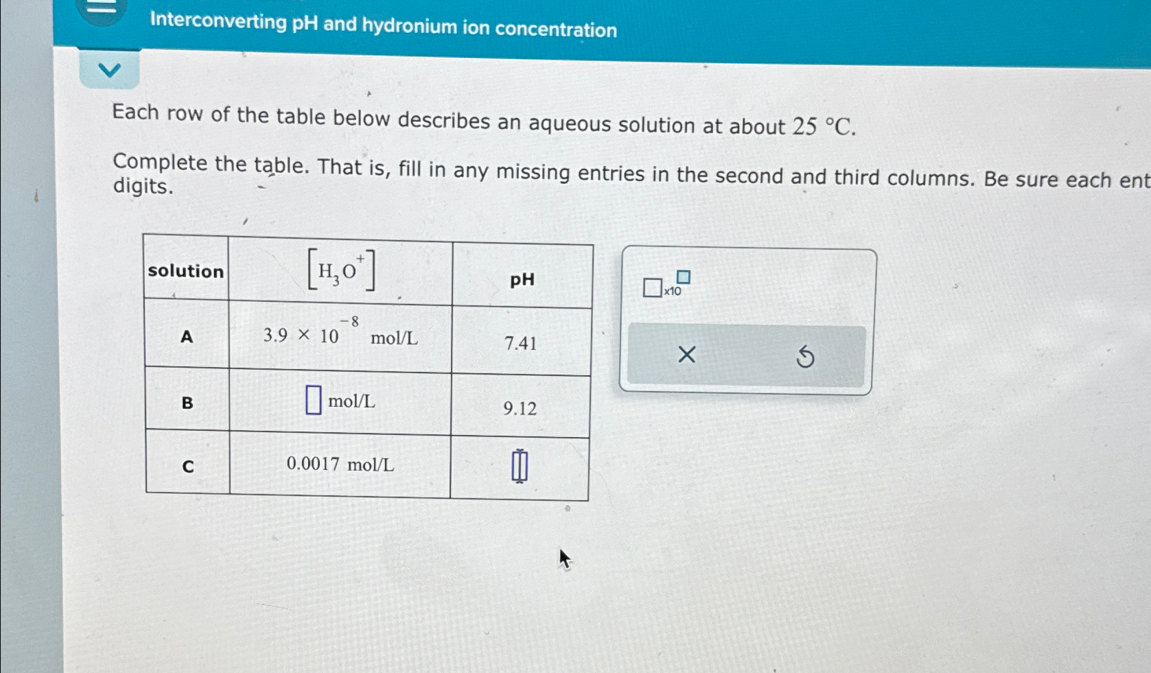 Solved Interconverting pH and hydronium ion | Chegg.com