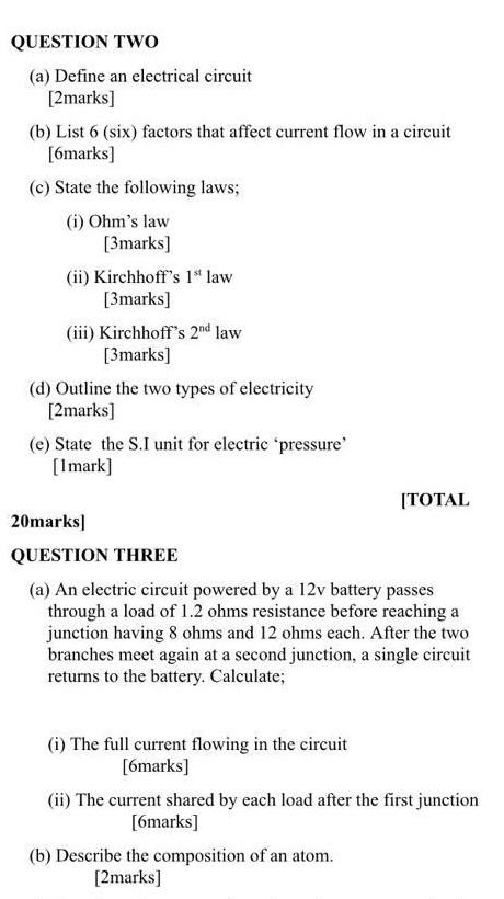 Solved QUESTION TWO (a) Define an electrical circuit | Chegg.com