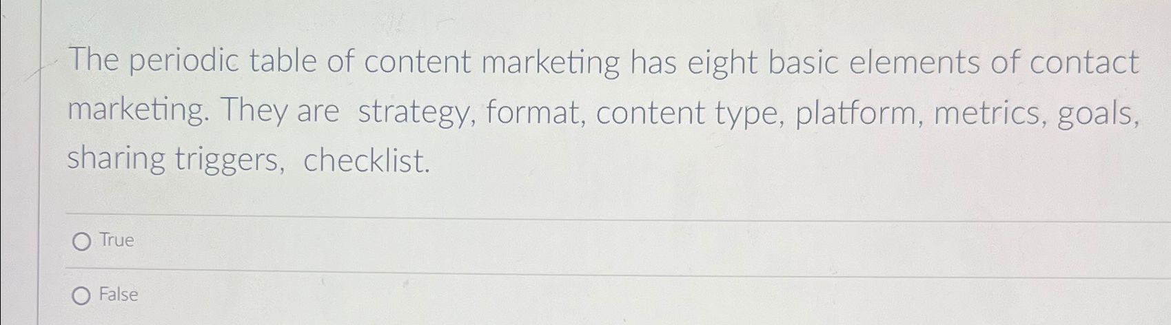 Solved The periodic table of content marketing has eight | Chegg.com