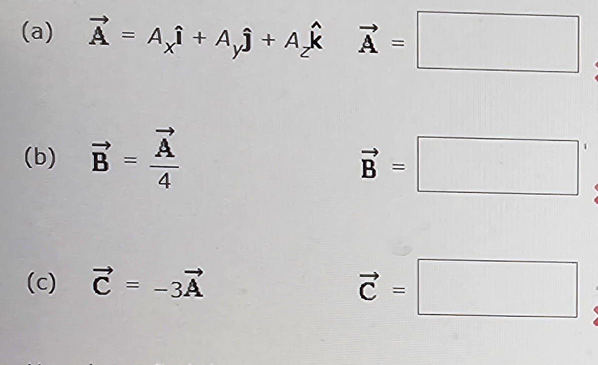 Solved The vector vec(A) ﻿has x,y, ﻿and z ﻿components of | Chegg.com