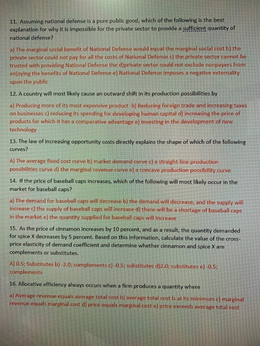 Solved 11. Assuming national defense is a pure public good, | Chegg.com