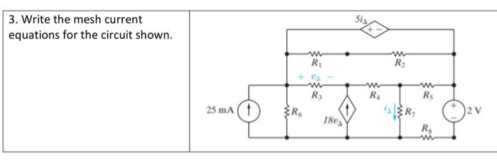 Solved 3. Write the mesh current equations for the circuit | Chegg.com