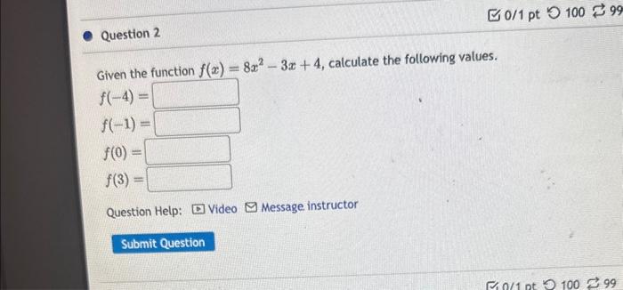 Solved Given the function f(x)=8x2−3x+4, calculate the | Chegg.com