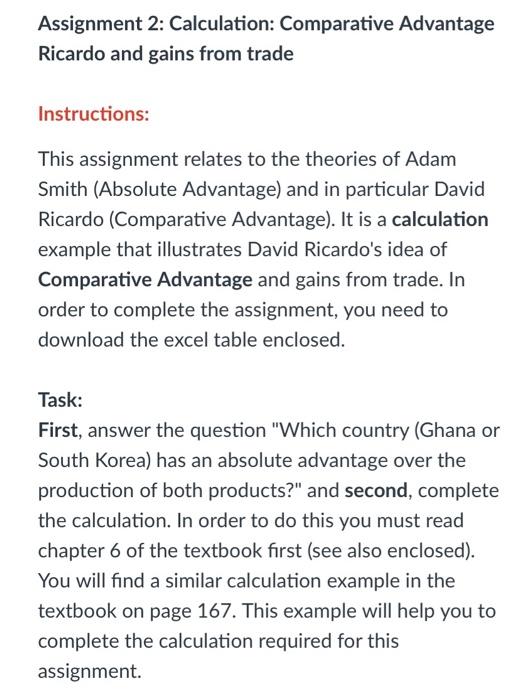 Solved Assignment 2: Calculation: Comparative Advantage | Chegg.com