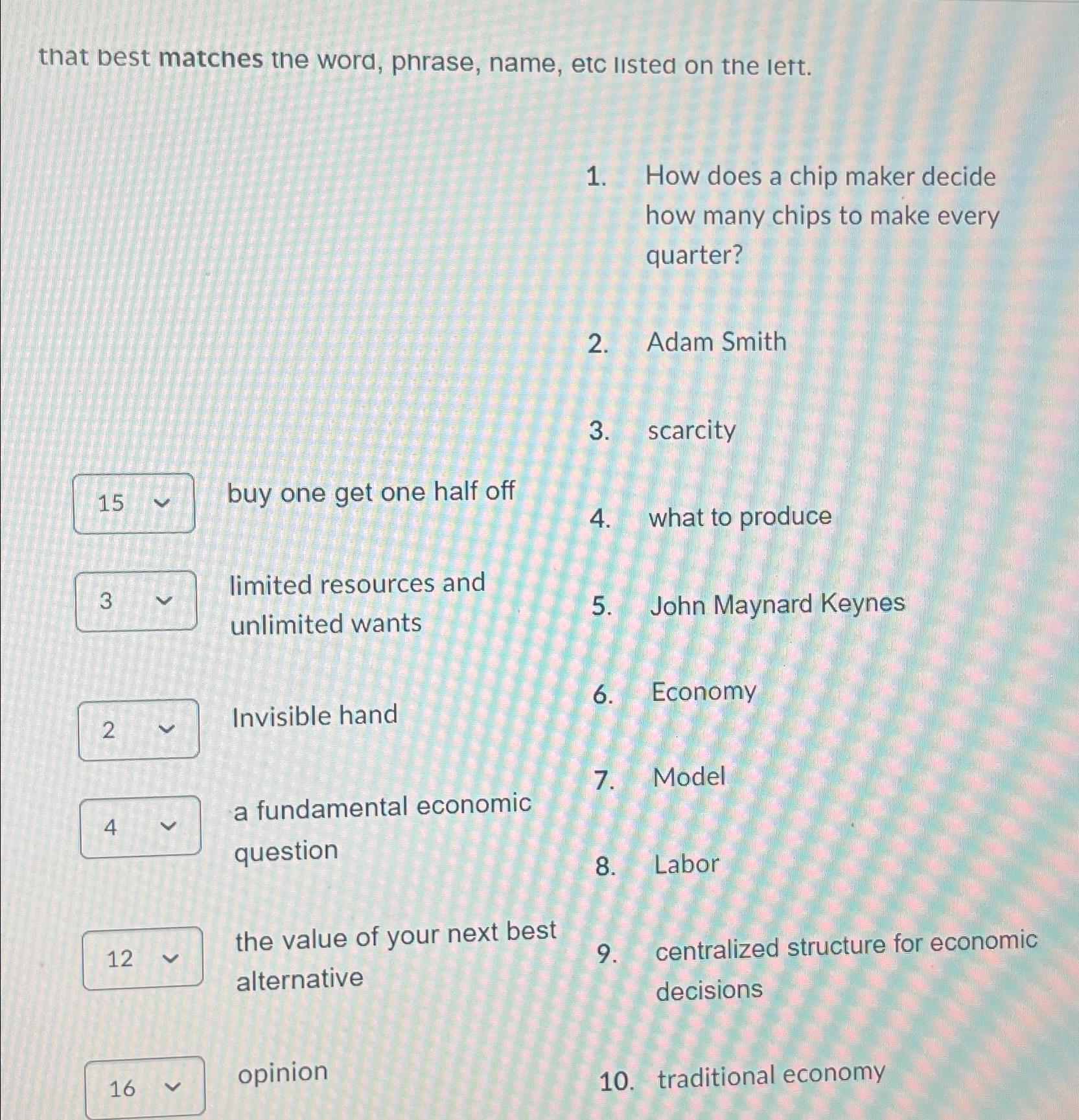 Solved that best matches the word, phrase, name, etc listed | Chegg.com