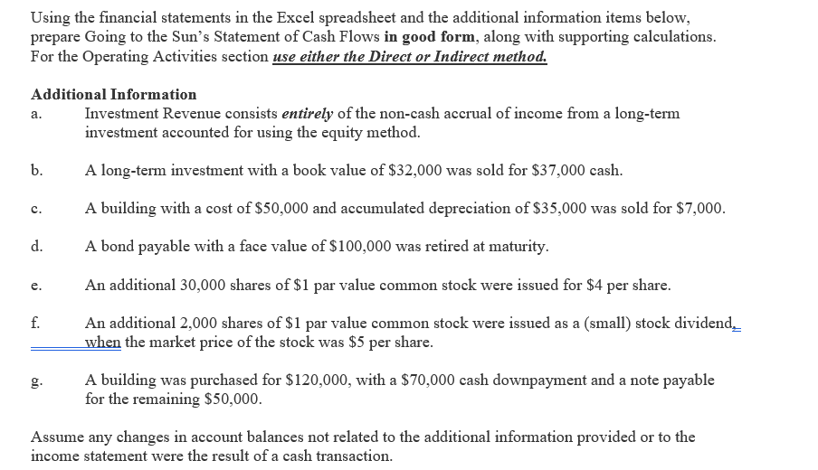 Solved CASH FLOW STATEMENTIn addition to the instructions | Chegg.com