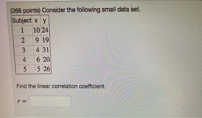 Solved (266 points) Consider the following small data set. | Chegg.com