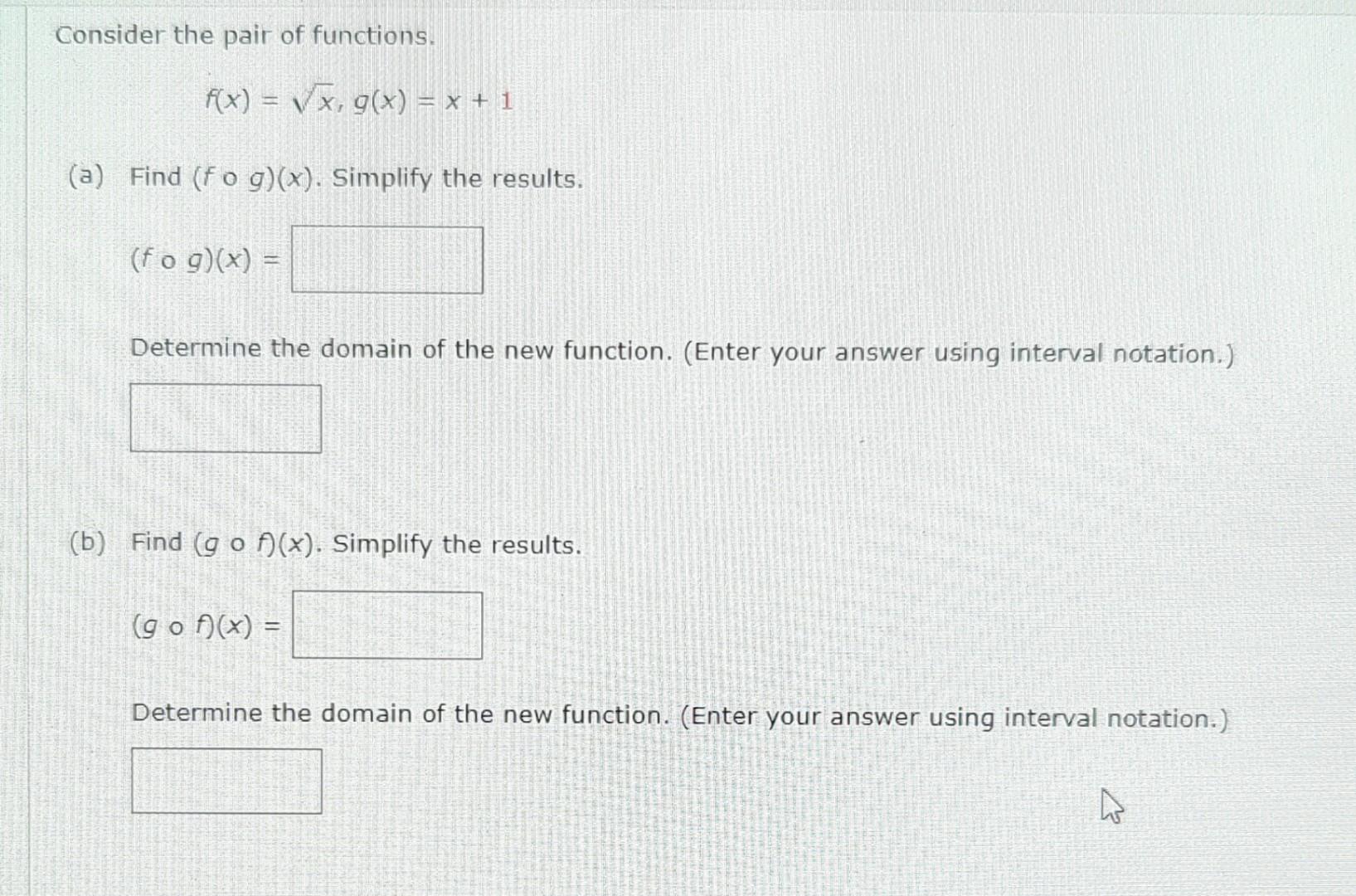 Solved Consider the pair of functions. f(x)=2x+6,g(x)=x2−3 | Chegg.com