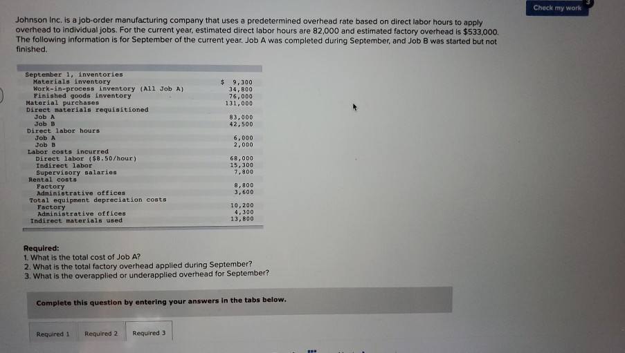 Solved Check my work Johnson Inc. is a job-order | Chegg.com