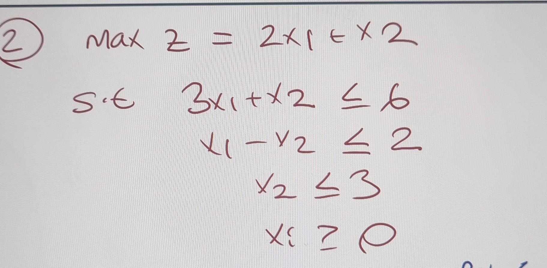 Solved maxz s.t 3x1+x2x1−x2x2xi=2x1∈x2≤6≤2≤3≥0maxz s.t | Chegg.com