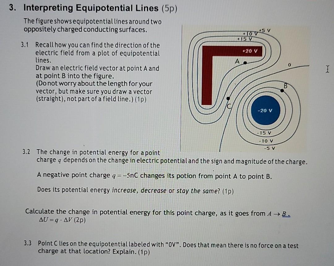 Solved 3. Interpreting Equipotential Lines (5p) The figure | Chegg.com