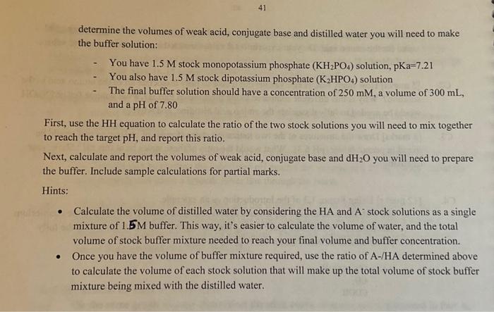 Solved determine the volumes of weak acid, conjugate base | Chegg.com