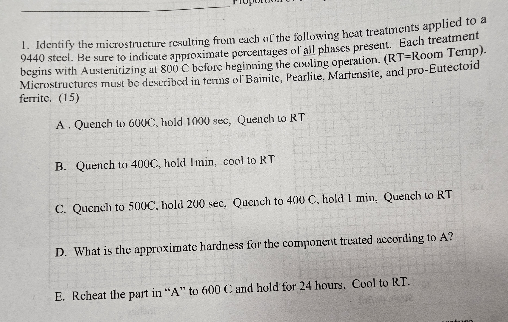 Solved Identify the microstructure resulting from each of | Chegg.com