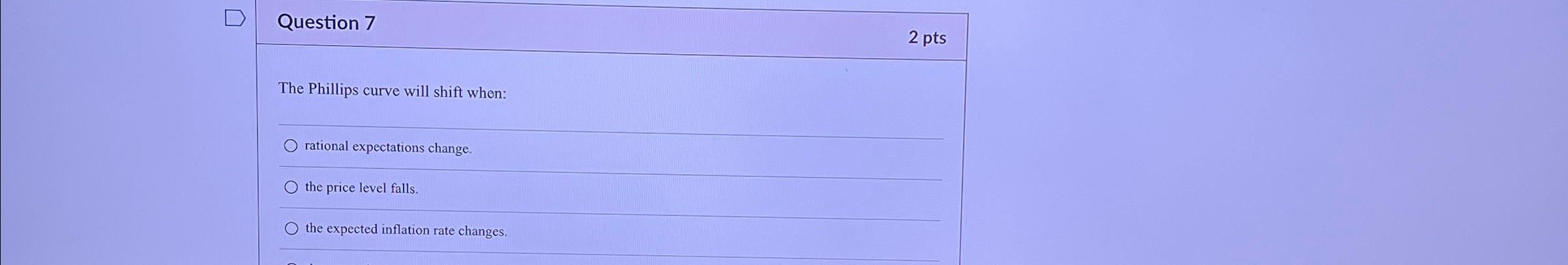 Solved Question 72 ﻿ptsThe Phillips curve will shift | Chegg.com