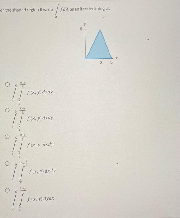 Solved or the shaded region R write ∫RfdA as an iterated | Chegg.com