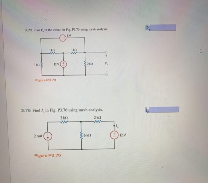 Solved 3.73 Find V in the circuit in Fig. P3.73 using mesh | Chegg.com