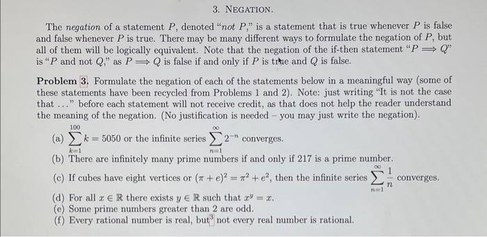 Solved The negation of a statement P, denoted "not P " is a | Chegg.com