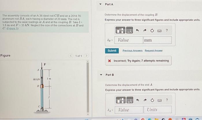 Solved The assembly consists of an A 36 steel rod CB and an | Chegg.com