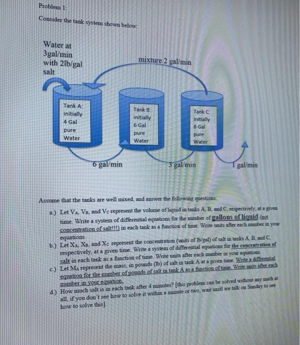 Solved Problem 1 Consider the tank system shown below: Water | Chegg.com