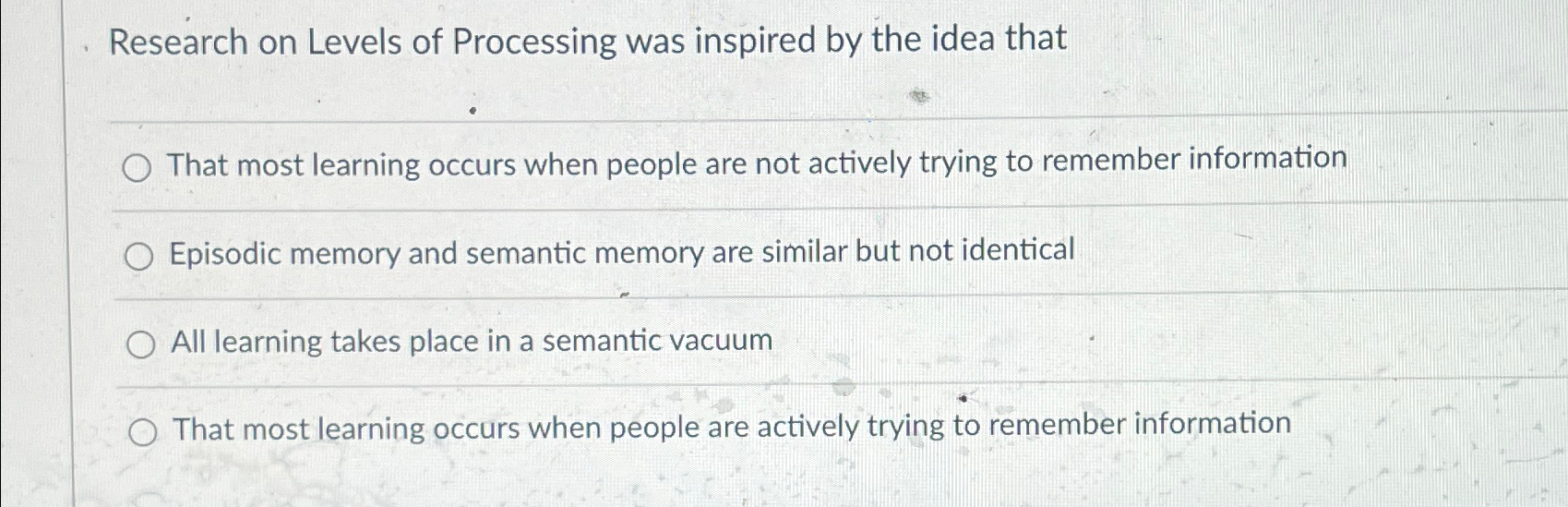 Solved Research on Levels of Processing was inspired by the | Chegg.com
