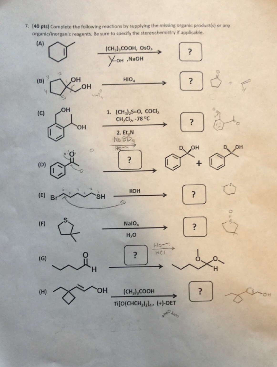 Solved [40 ﻿pts) ﻿Complete the following reactions by | Chegg.com