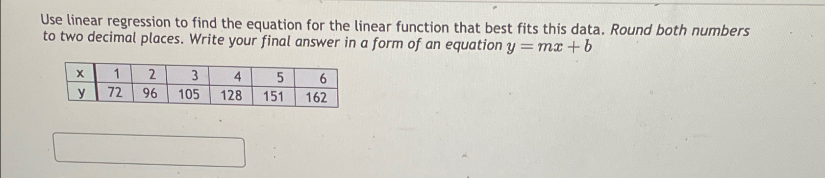 Solved Use linear regression to find the equation for the | Chegg.com