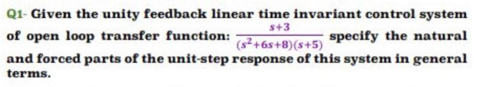 Solved Q1- Given the unity feedback linear time invariant | Chegg.com